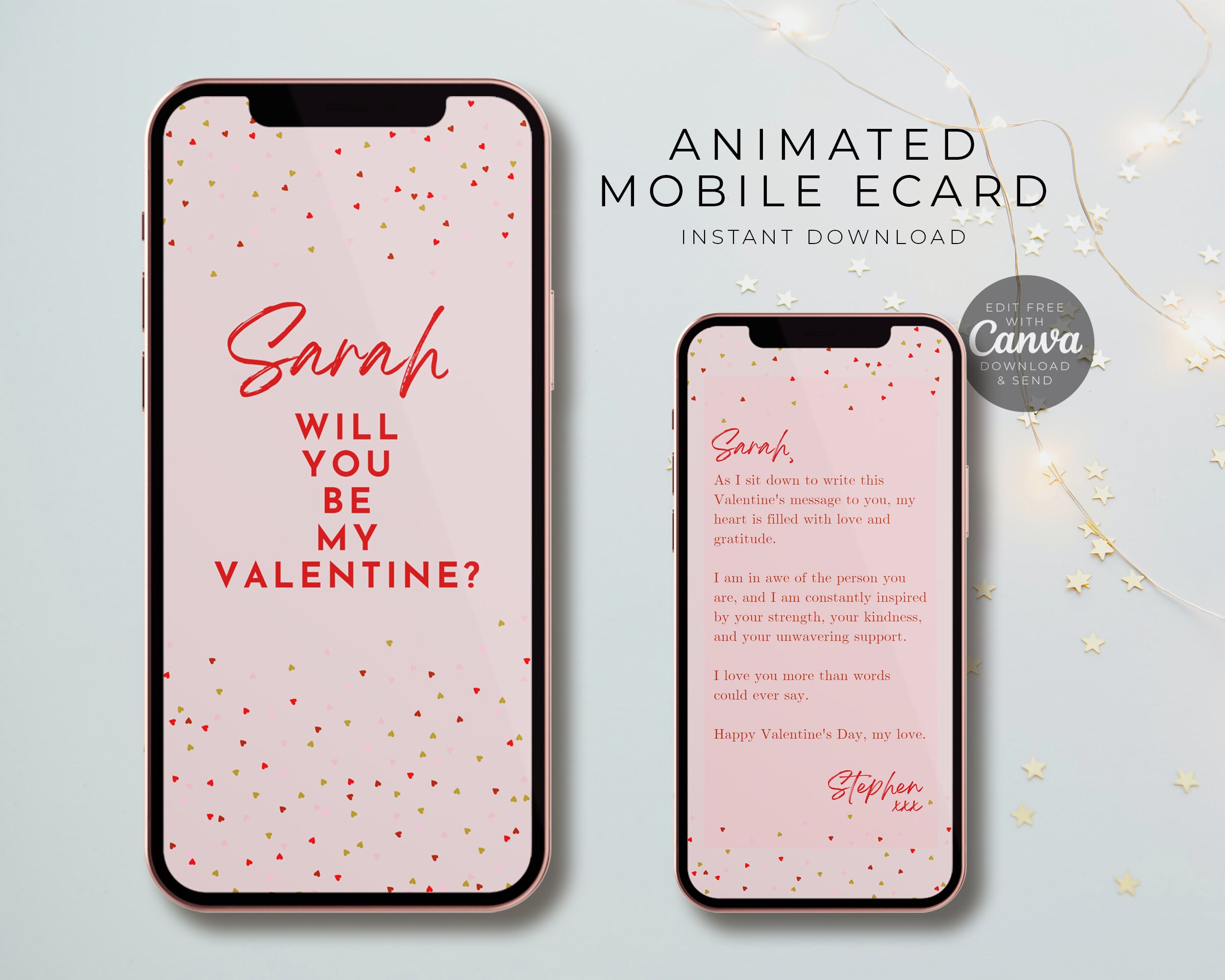 Valentine's Day Animated Card Template for Mobile Phone. Contemporary ...