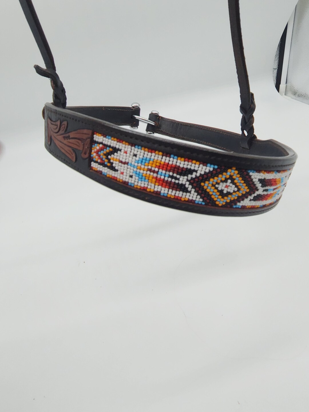 Spring Storm Beaded & Tooled Leather Noseband / Tiedown Horse Bridles ...