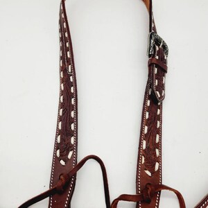 White Buckstitch Split Ear Leather Headstall- Horse Bridles - Heavy ...