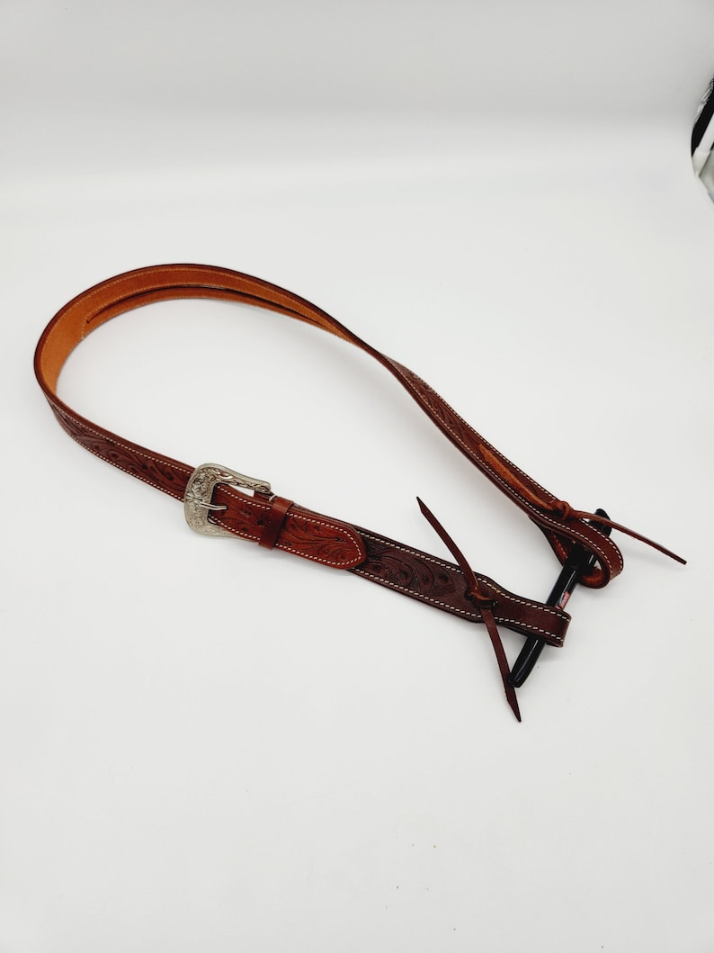 Belt Style Tooled Leather Buckstitch Split Ear Headstall - Etsy