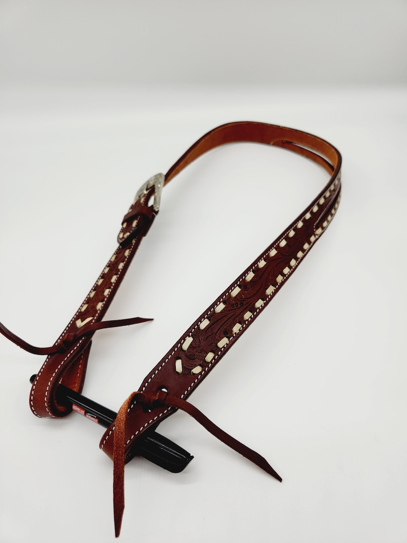 White Buckstitch Split Ear Leather Headstall - Etsy
