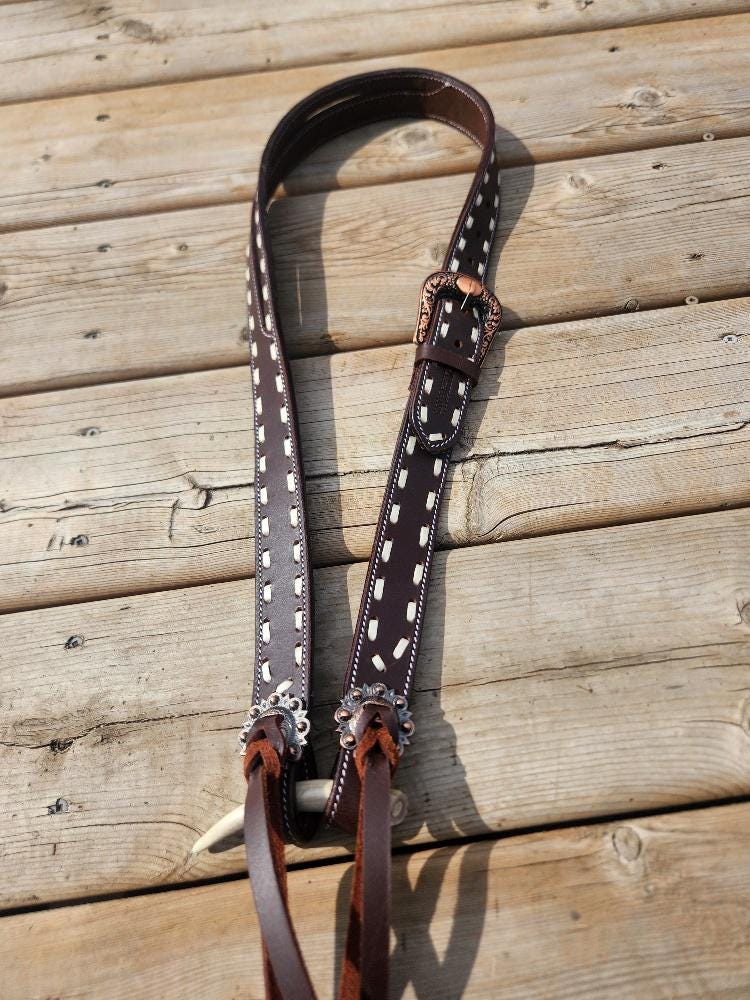 Argentina Leather- White Buckstitch Split Ear Headstall - Western ...
