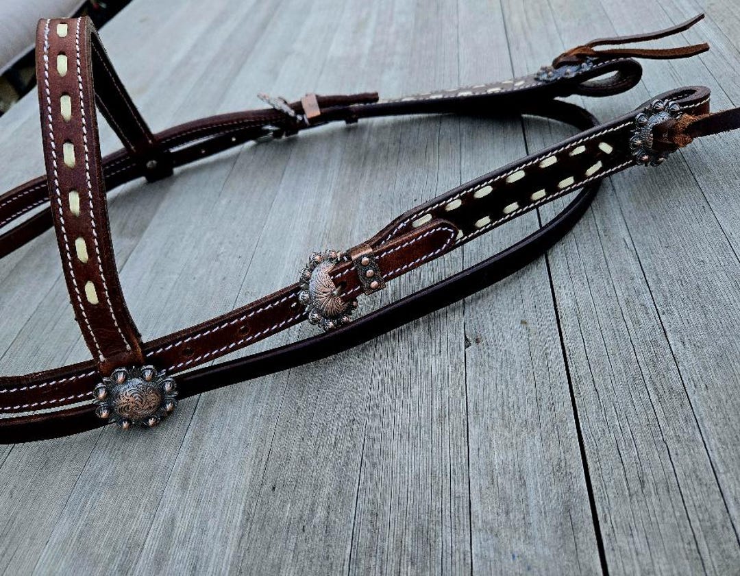 Argentina Leather Headstall- White Buckstitch Browband Bridle - Western ...