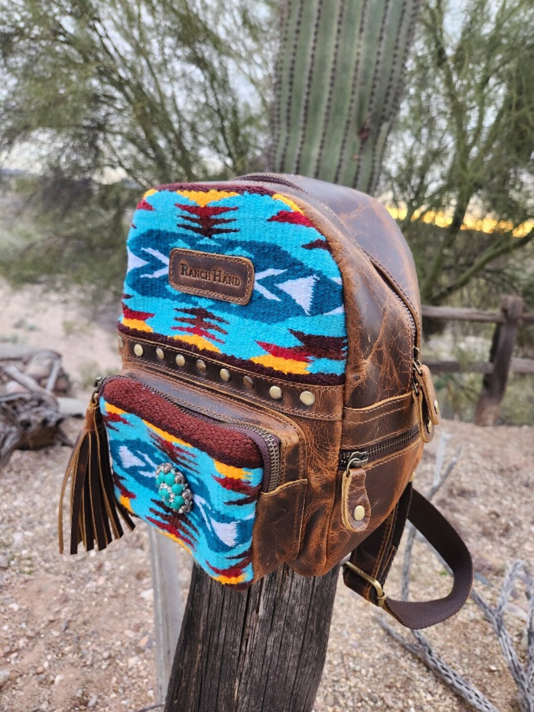 Leather Backpack/purse Saddle Blanket Turquoise Gypsy Mini Backpack ...