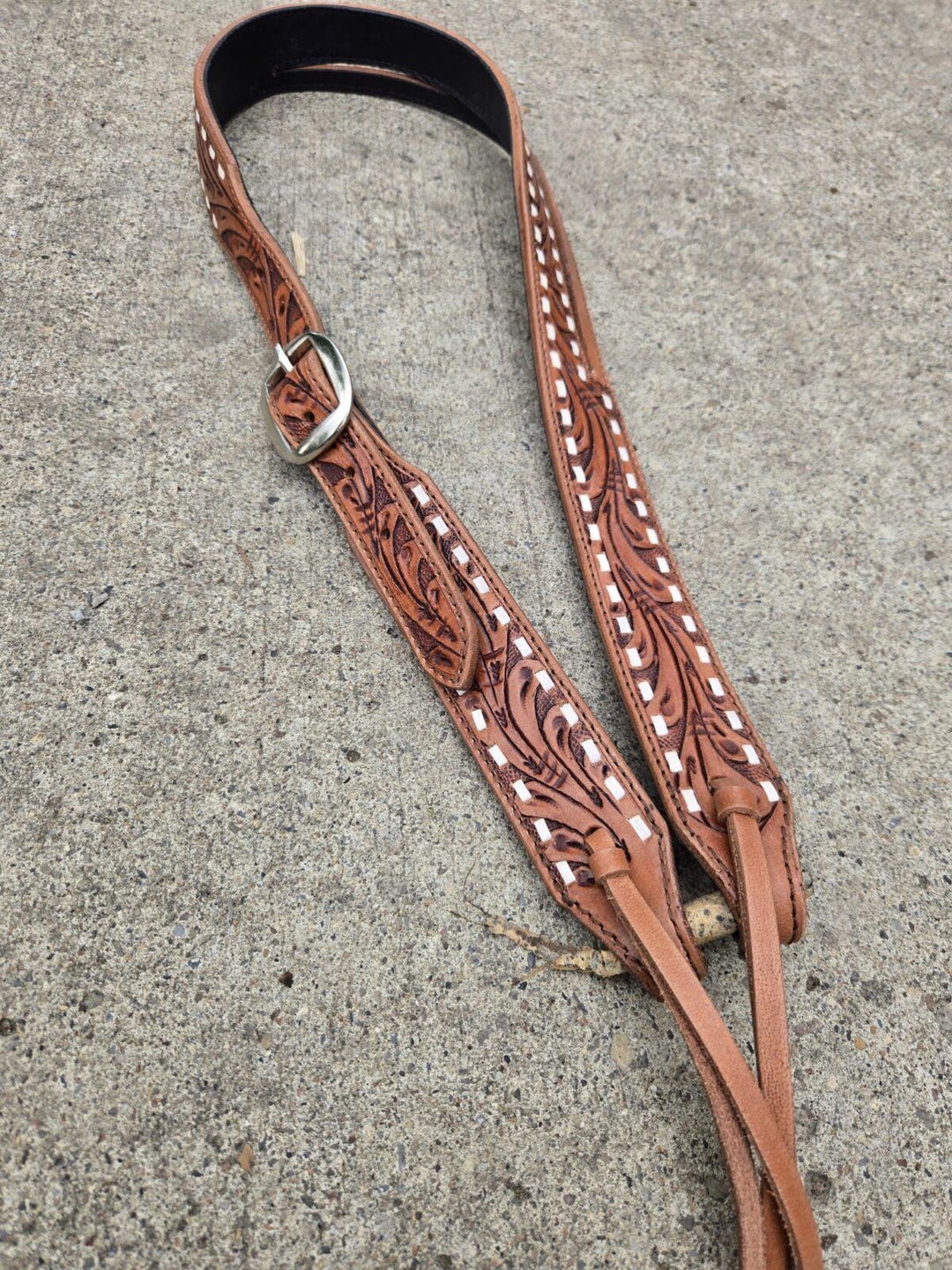 Big John - Draft Horse Tooled Split Ear Headstall - Western Headstall ...