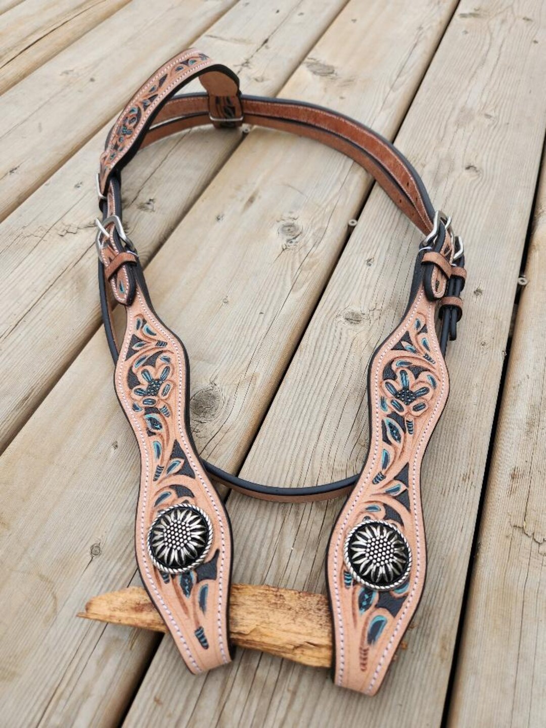 Turquoise Breeze- Sliding One Ear Headstall Hand Tooled/painted ...