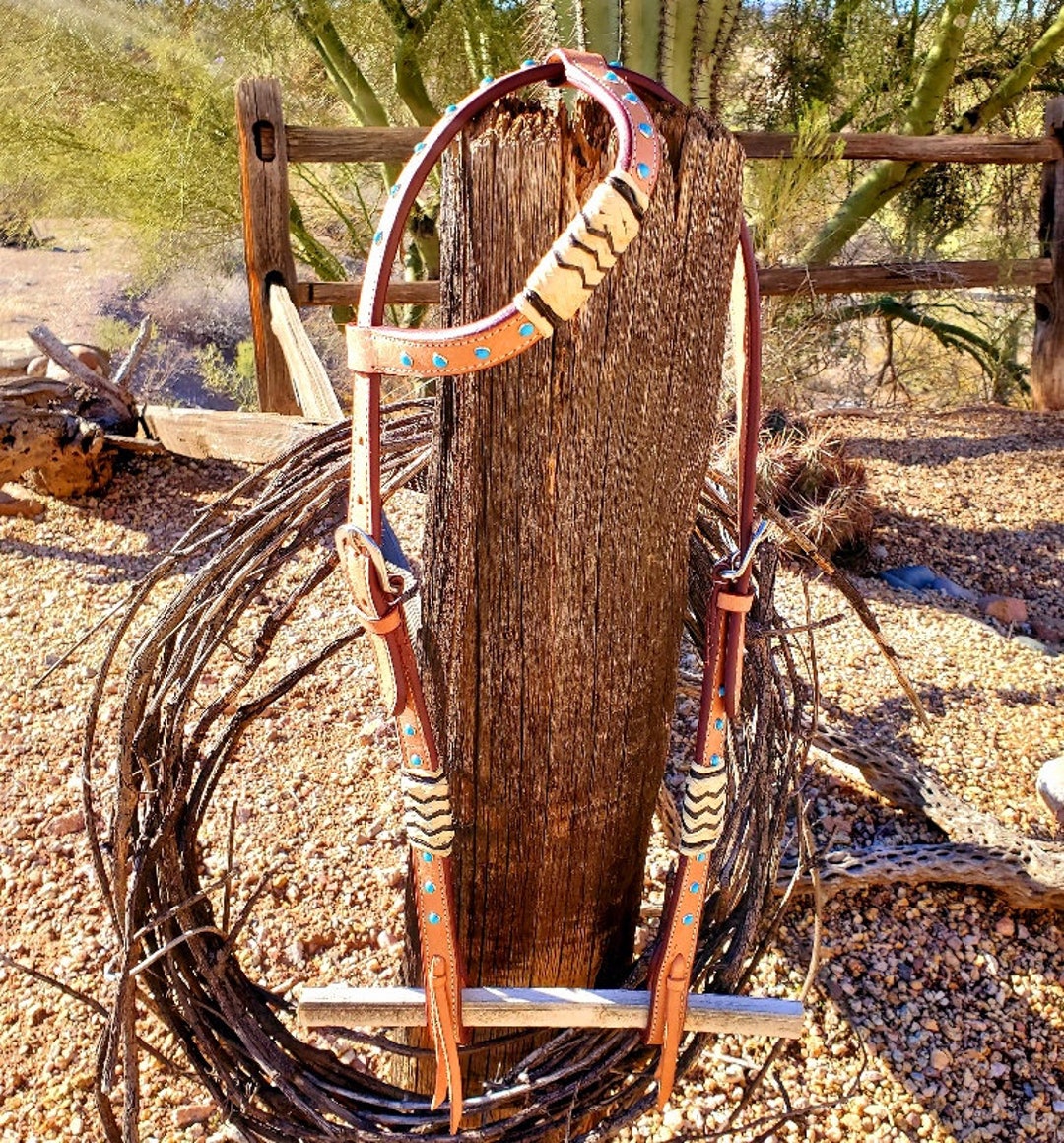 Rawhide With Turquoise Studs Sliding One Ear Horse Bridles - Etsy