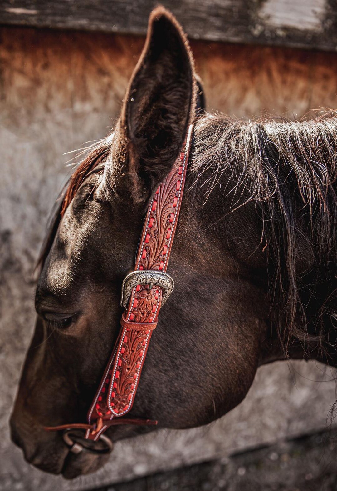 Red Buckstitch Belt Style Split Ear Headstall – Handmade Western ...