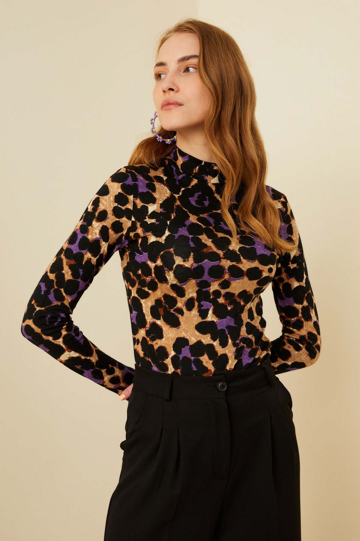 Leopard Print Women Blouse, Leopard Pattern Long Sleeve Crop, Red or ...