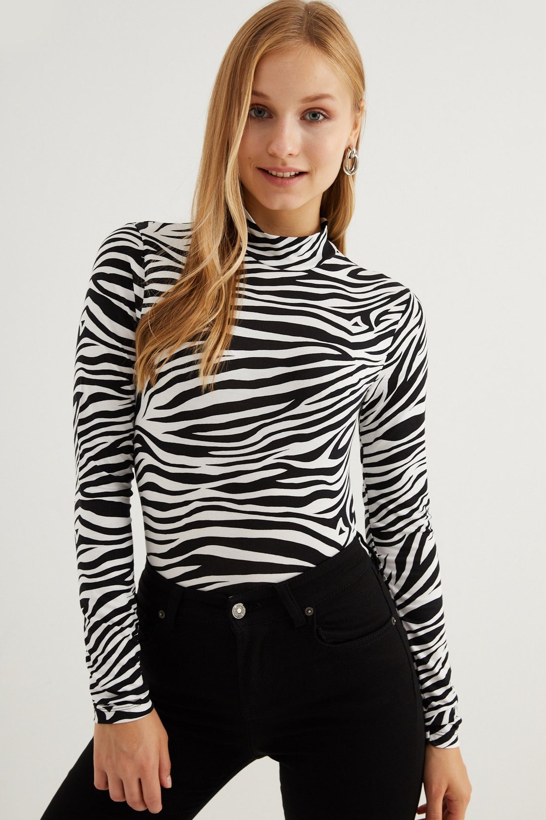 Zebra Print Women Blouse, Cotton Blouse, Black and White Blouse, Print ...