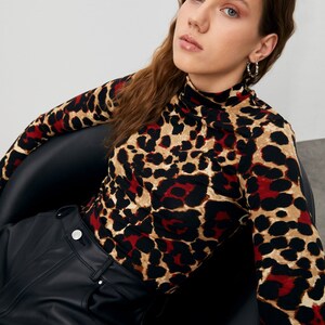 Leopard Print Women Blouse, Leopard Pattern Long Sleeve Crop, Red or ...