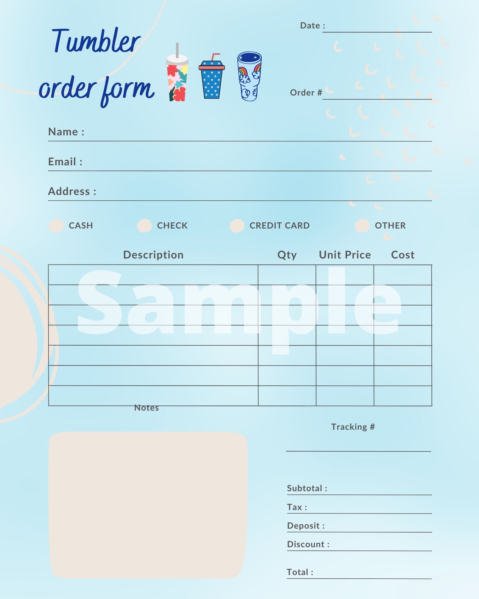 Tumbler Order Form / Digital Download - Etsy