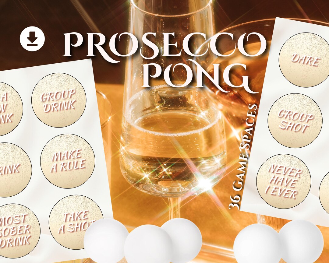 Prosecco Pong Drinking Game for Adults, Group Party Game Printable ...