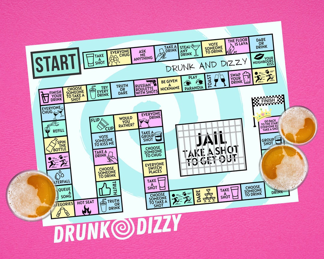 Drunk and Dizzy Drinking Board Game: Adult Party Game (printable ...