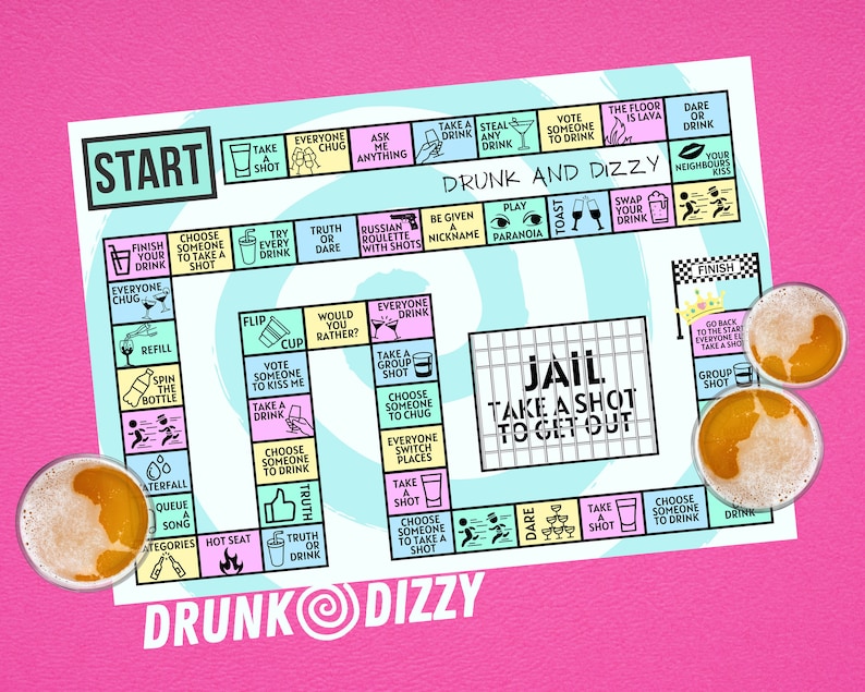 Drunk and Dizzy Drinking Board Game: Adult Party Game (printable ...