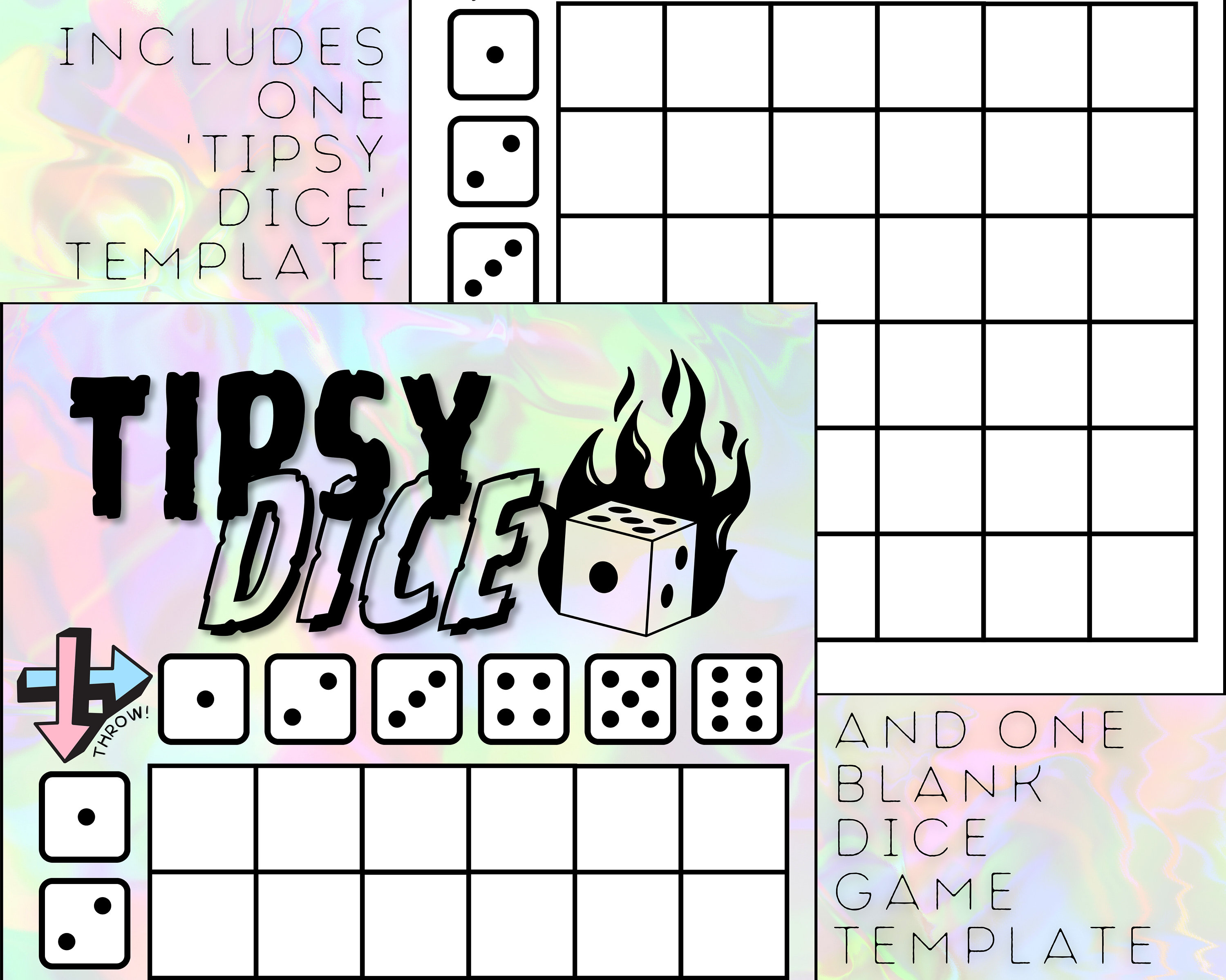 Dice Game Templates, 2 Drinking Game Planners for Adults, Group Party ...