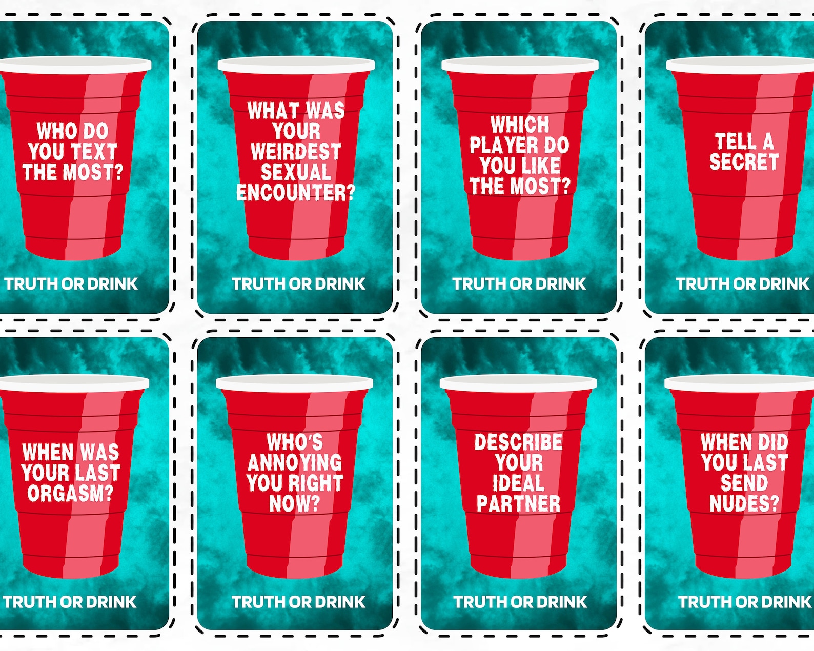 Truth or Drink Drinking Game for Adults, Group Party Game Printable ...