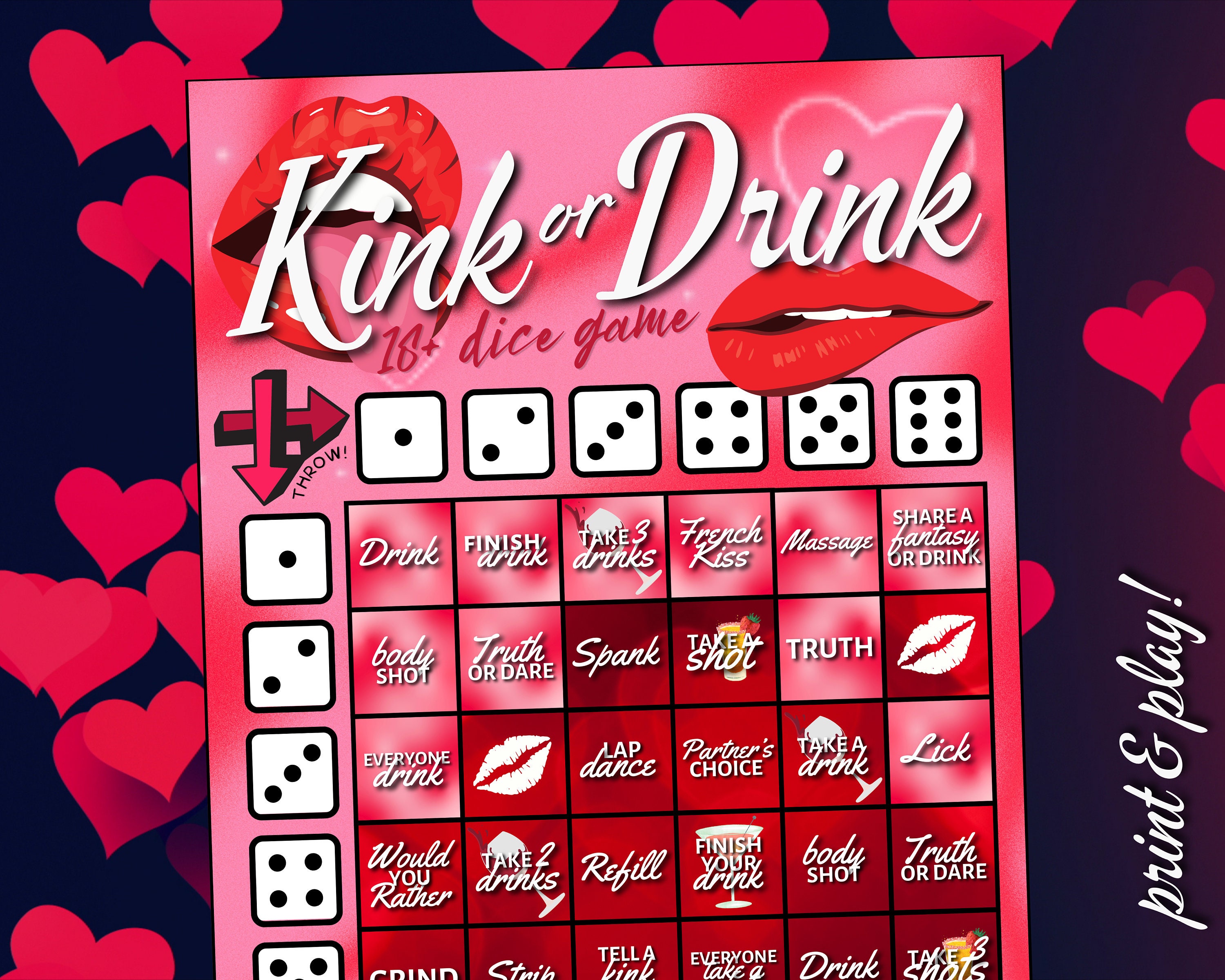 Kink or Drink Dice Game, Sexy Adult Party Game (digital Download) - Etsy