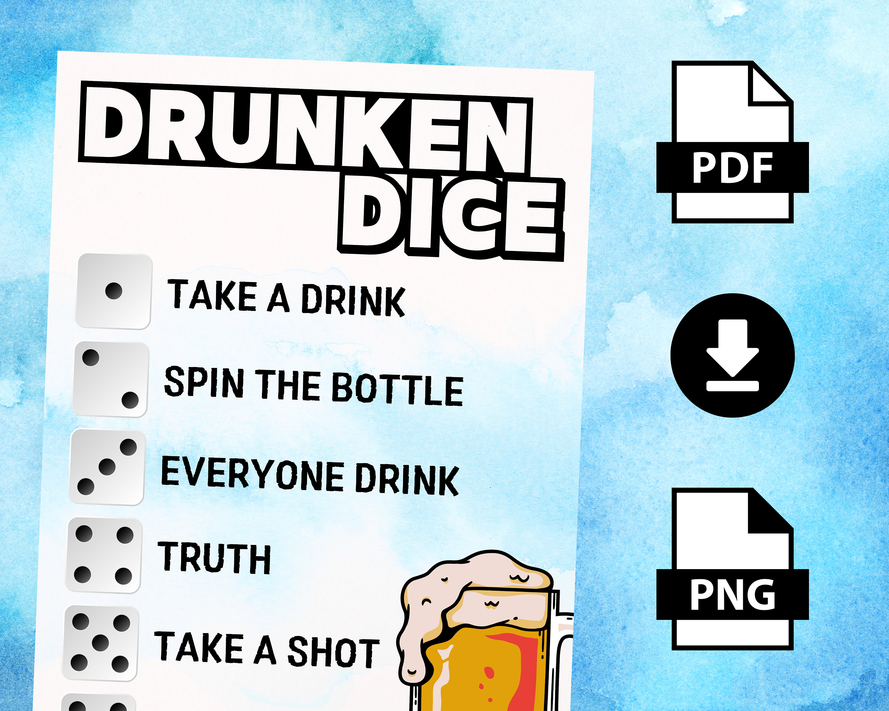 Drunken Dice Drinking Game for Adults, Group Party Game Printable ...