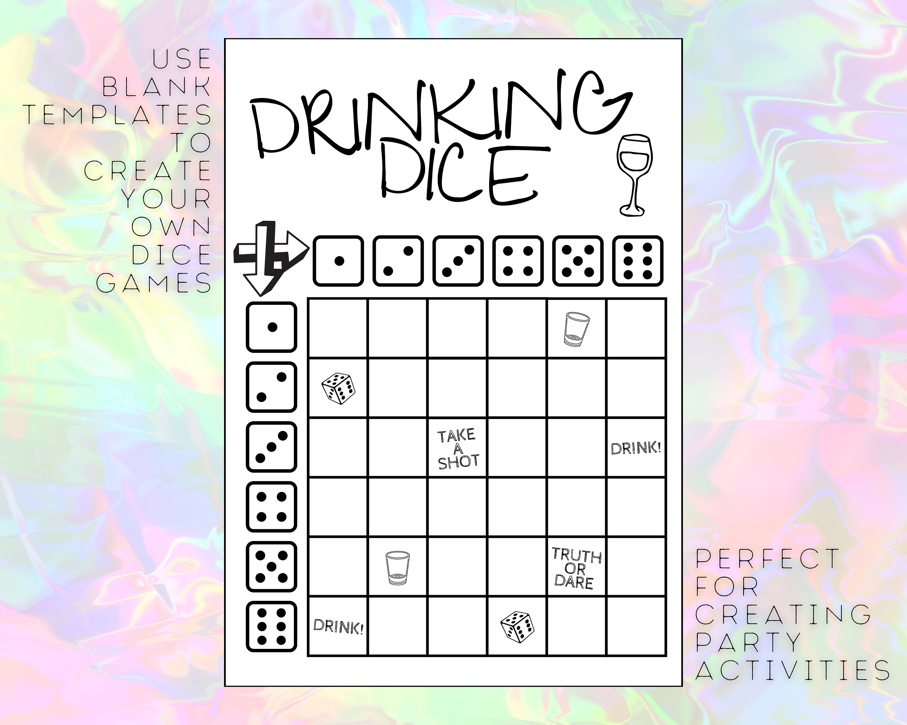 Dice Game Templates, 2 Drinking Game Planners for Adults, Group Party ...