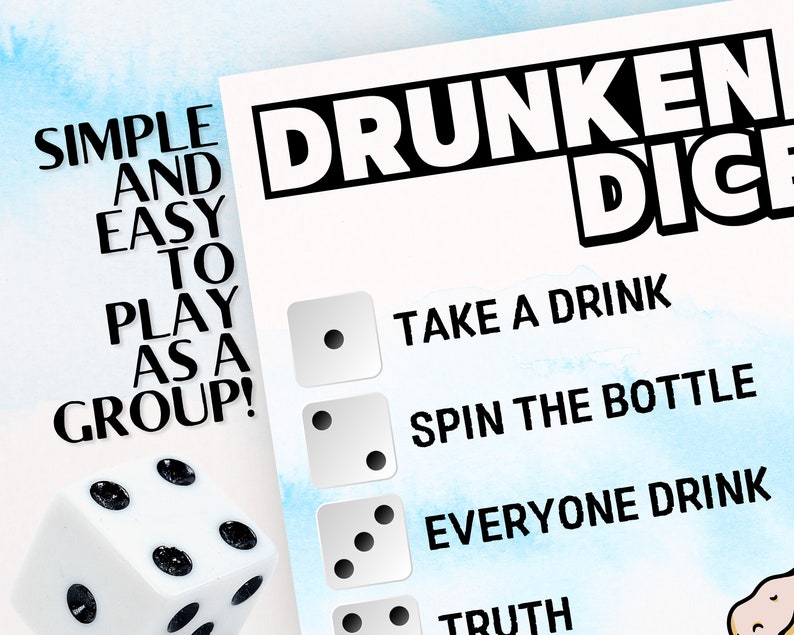 Drunken Dice Drinking Game for Adults, Group Party Game Printable ...