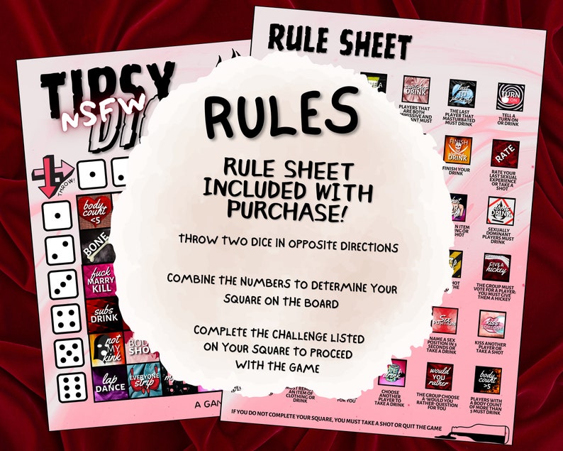 Tipsy Dice NSFW Drinking Game for Adults, Group Party Game Printable ...