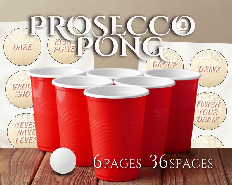 Prosecco Pong Drinking Game for Adults, Group Party Game Printable ...