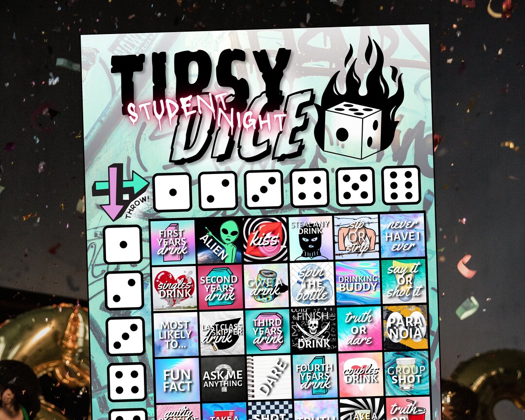 Tipsy Dice Drinking Game: Student Night Group Party (printable Digital ...