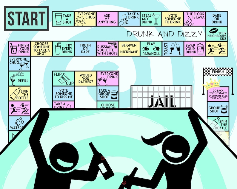 Drunk and Dizzy Drinking Board Game: Adult Party Game (printable ...