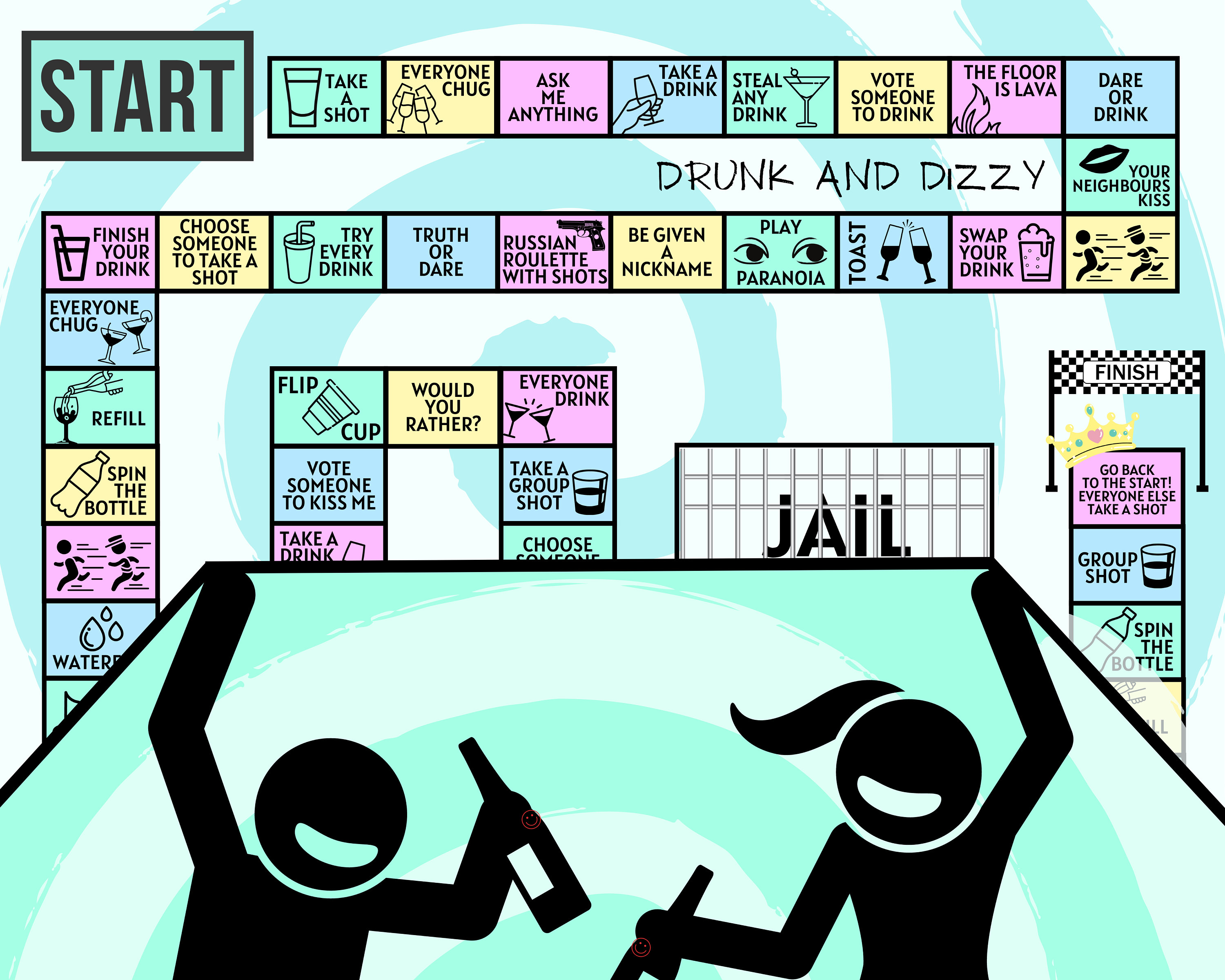Drunk and Dizzy Drinking Board Game: Adult Party Game (printable ...