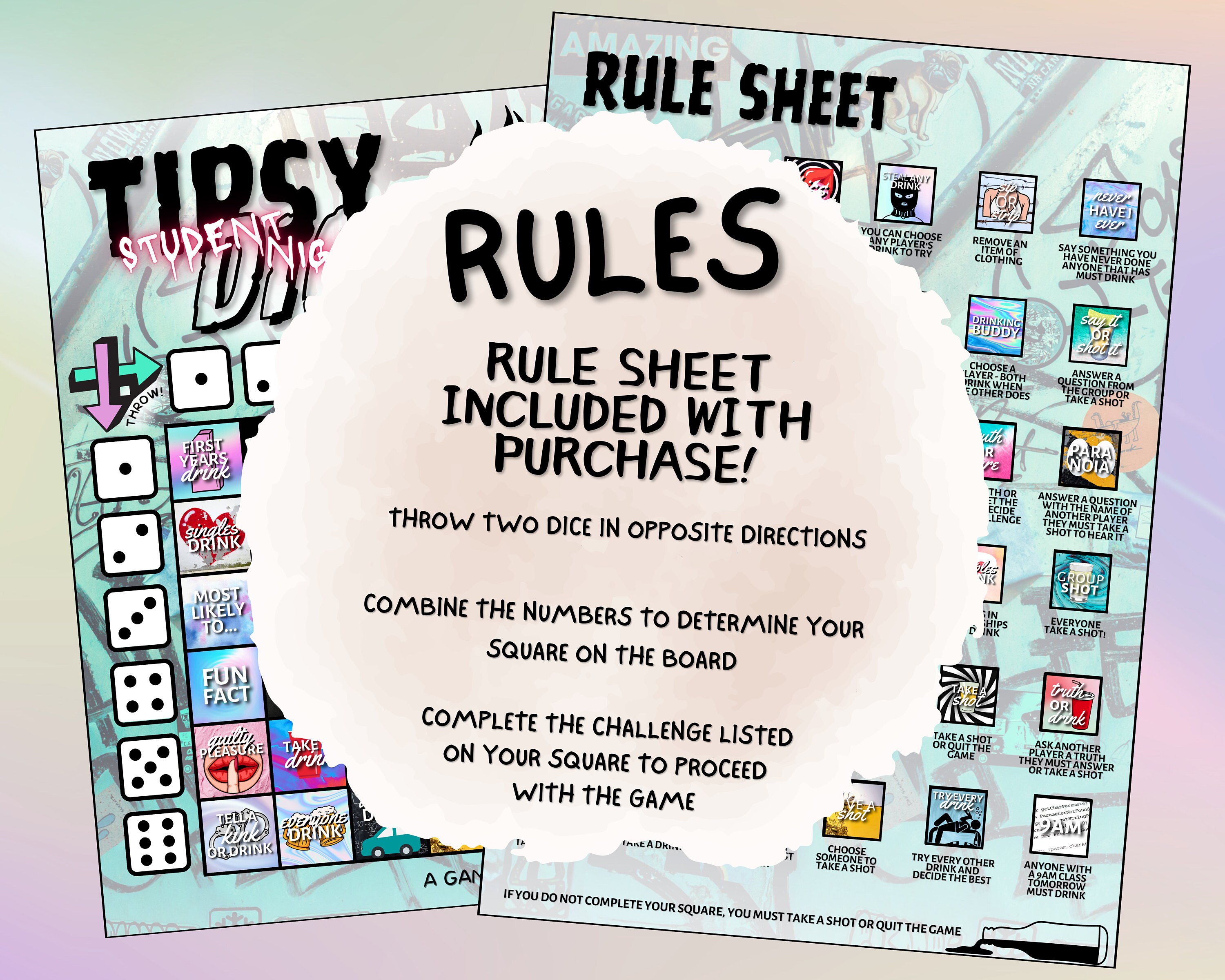Tipsy Dice Drinking Game: Student Night Group Party (printable Digital ...