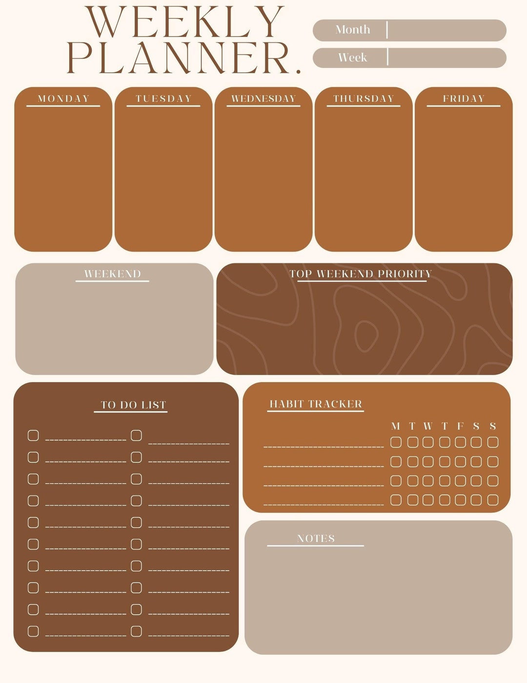 Minimalist Brown Aesthetic Planner Bundle Printable| Minimalist Brown ...