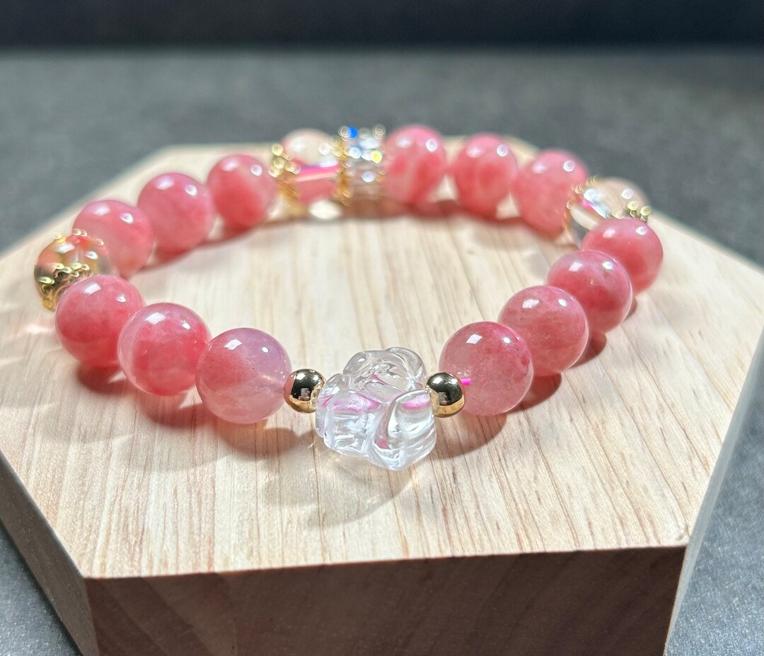 Natural Lotus Clear Quartz Mix With HQ Rhodonite Bracelet - Etsy