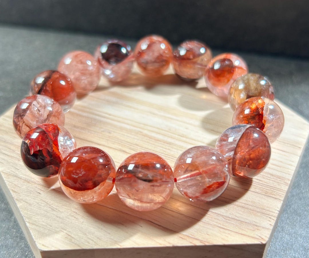 Natural Beautiful Rainbow Inclusion Hematoid Fire Quartz Bracelet - Etsy