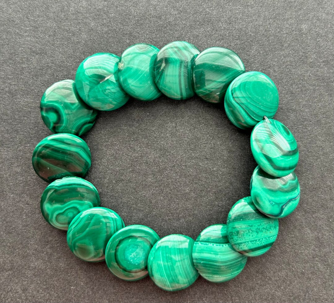Natural Button Shape Malachite Bracelet - Etsy