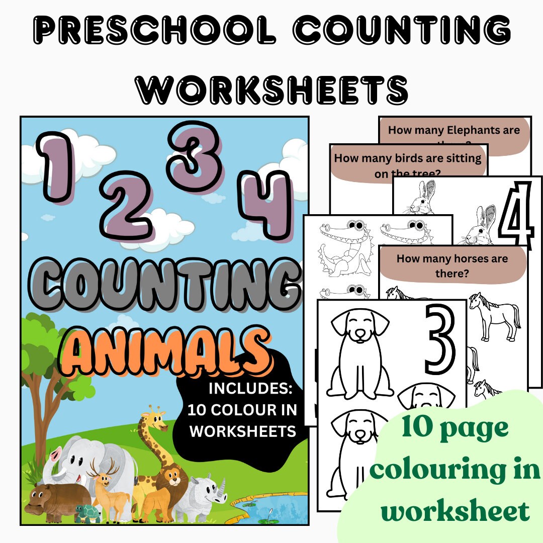 COLOURING COUNTING ANIMALS Worksheet Task Pages Book Age 3 ...