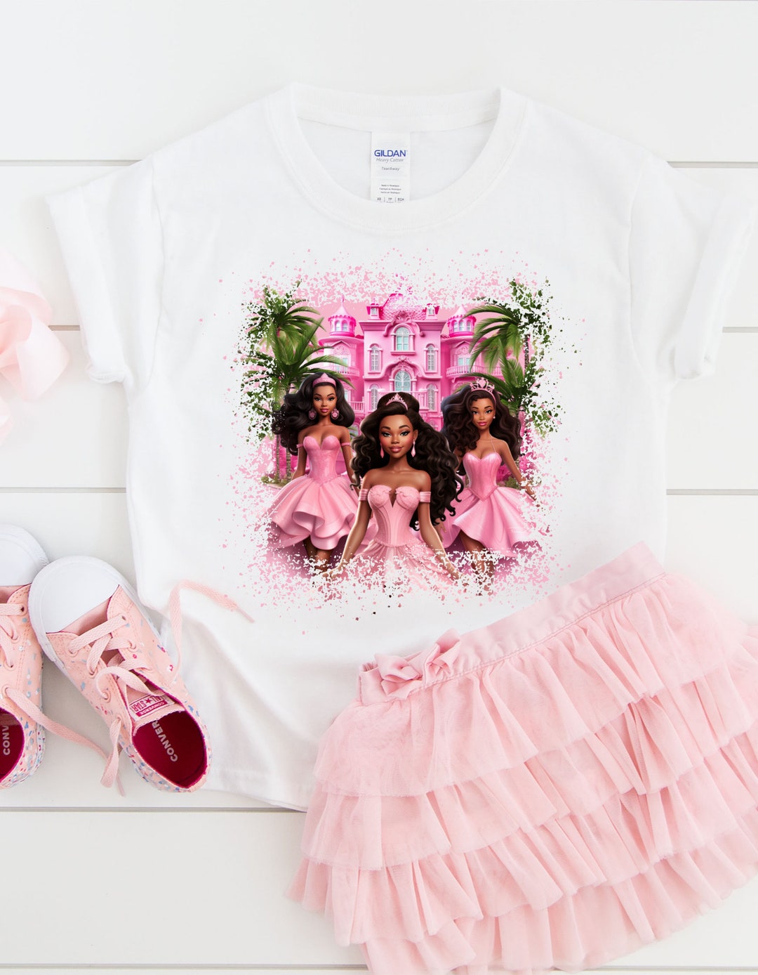 Youth Pink Baby Doll T-shirt for Girl Black Princess Shirt for Daughter ...