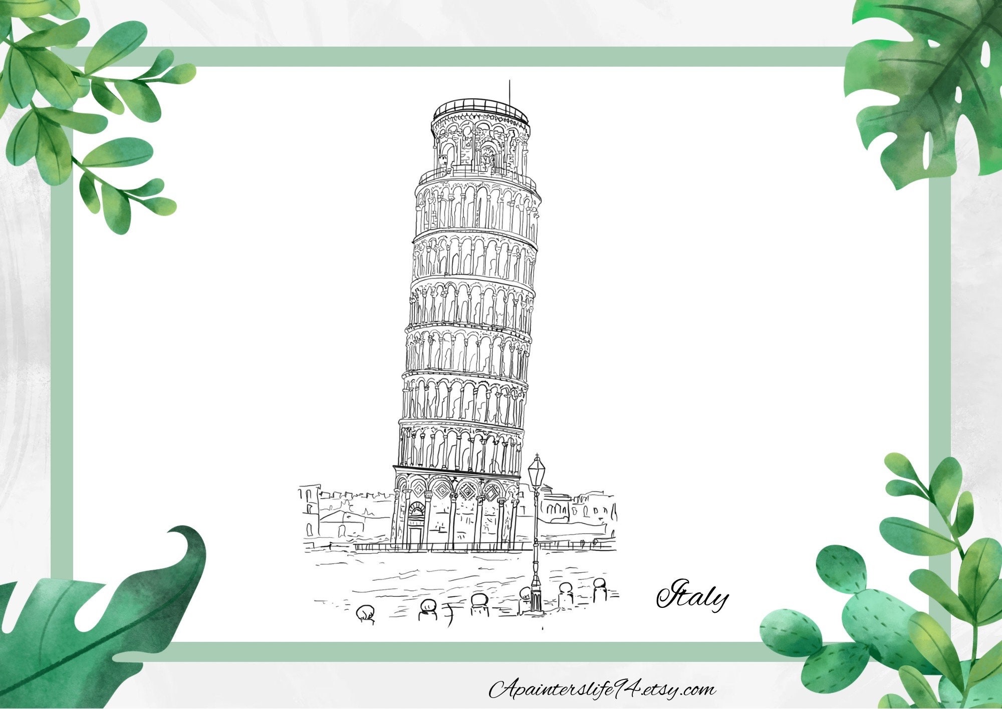 Leaning Tower of Pisa Colouring Page - Etsy