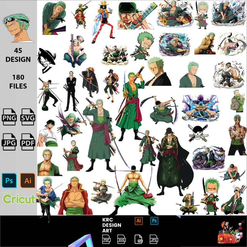 Roronoa Zoro Hero Anime Cartoon PNG-PDF-SVG Layered Files for - Etsy