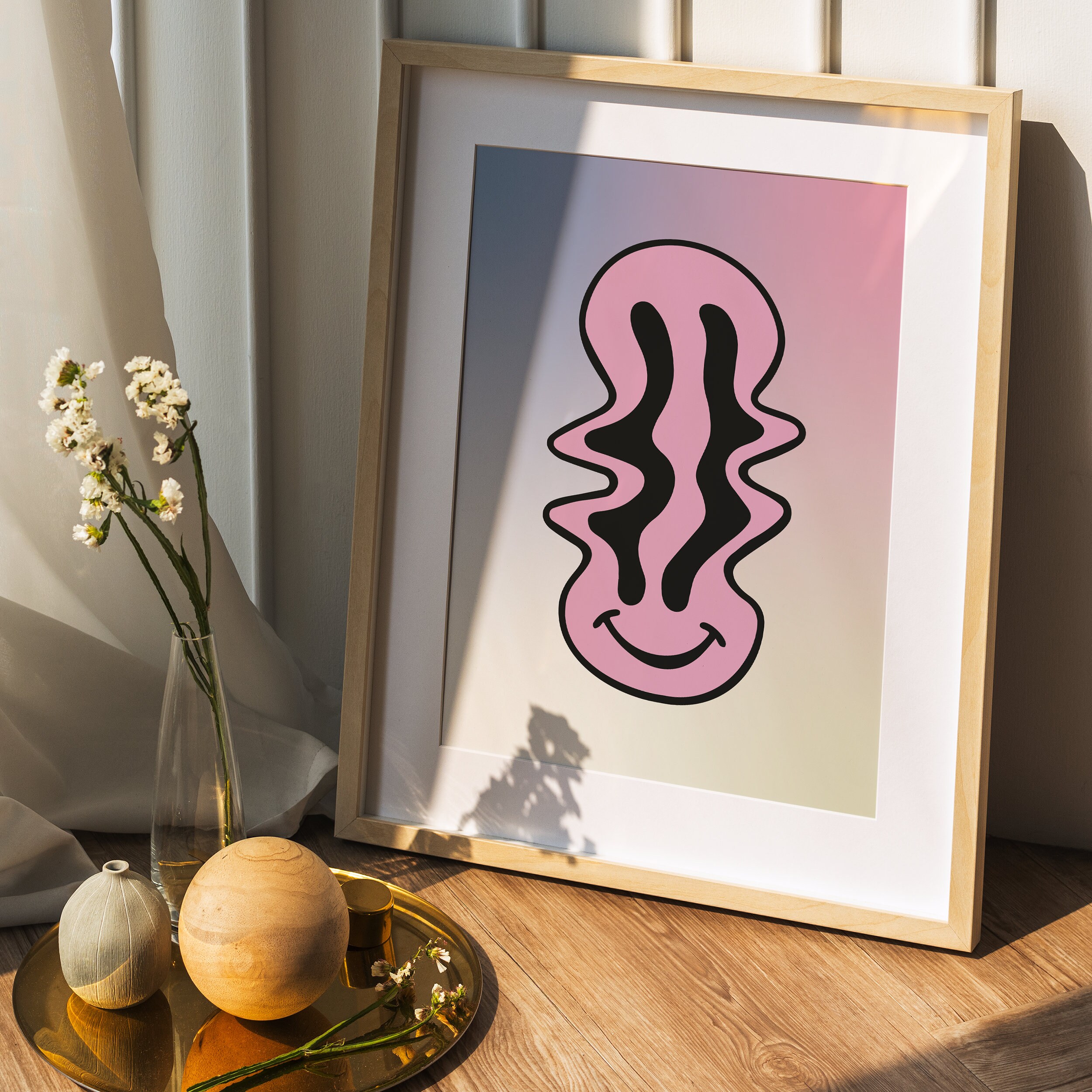 Drippy Smiley Print, Smiley Poster, Smiley Digital Large Print, Smiley ...