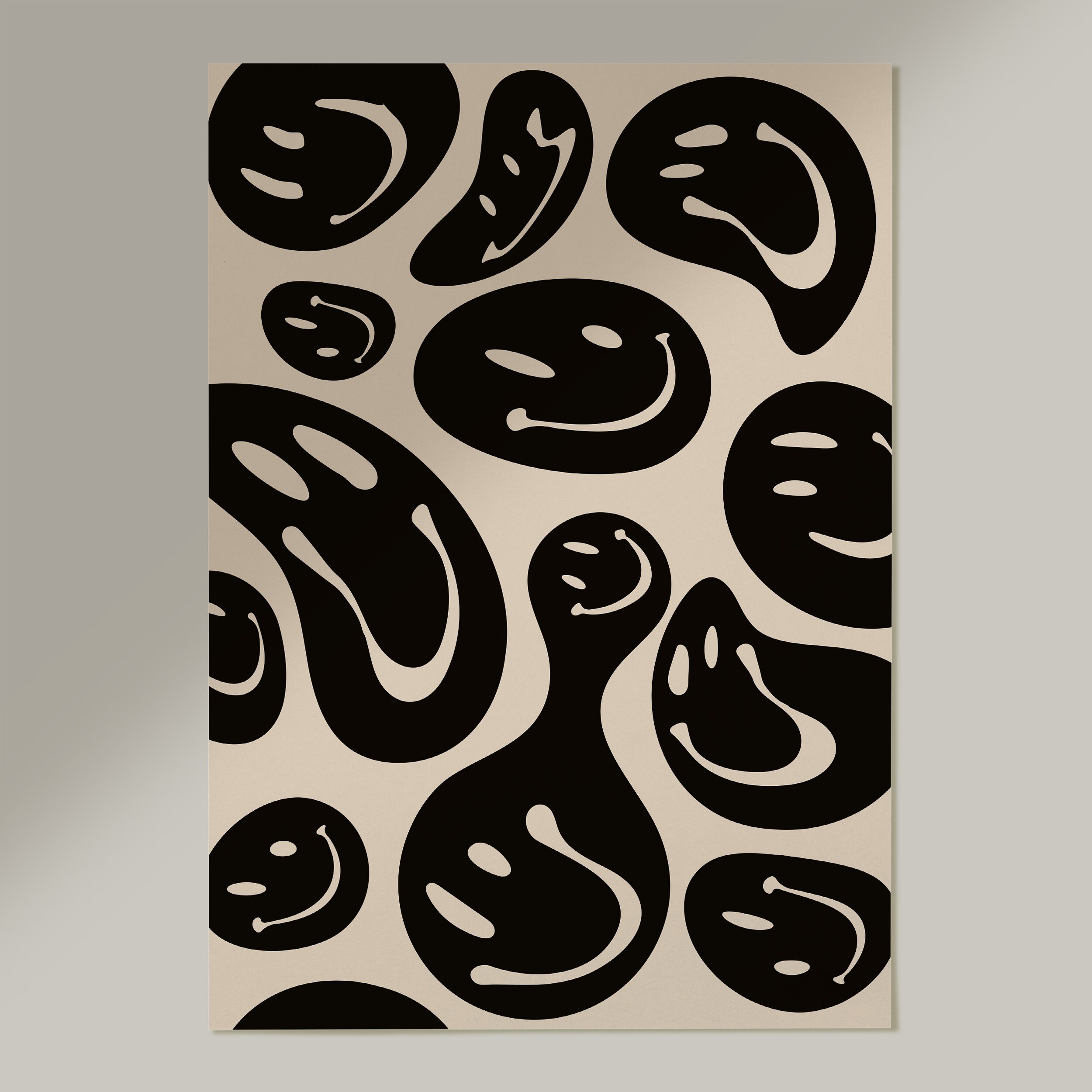 Melted Smiley Print, Smiley Face Poster,wall Art Printable, Black and ...