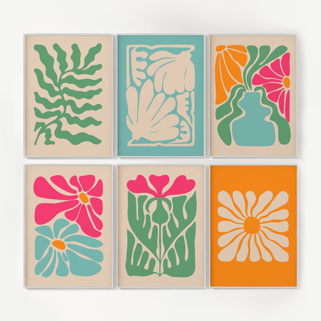 Colorful Abstract Botanical Prints Set of 6 Eclectic Gallery - Etsy