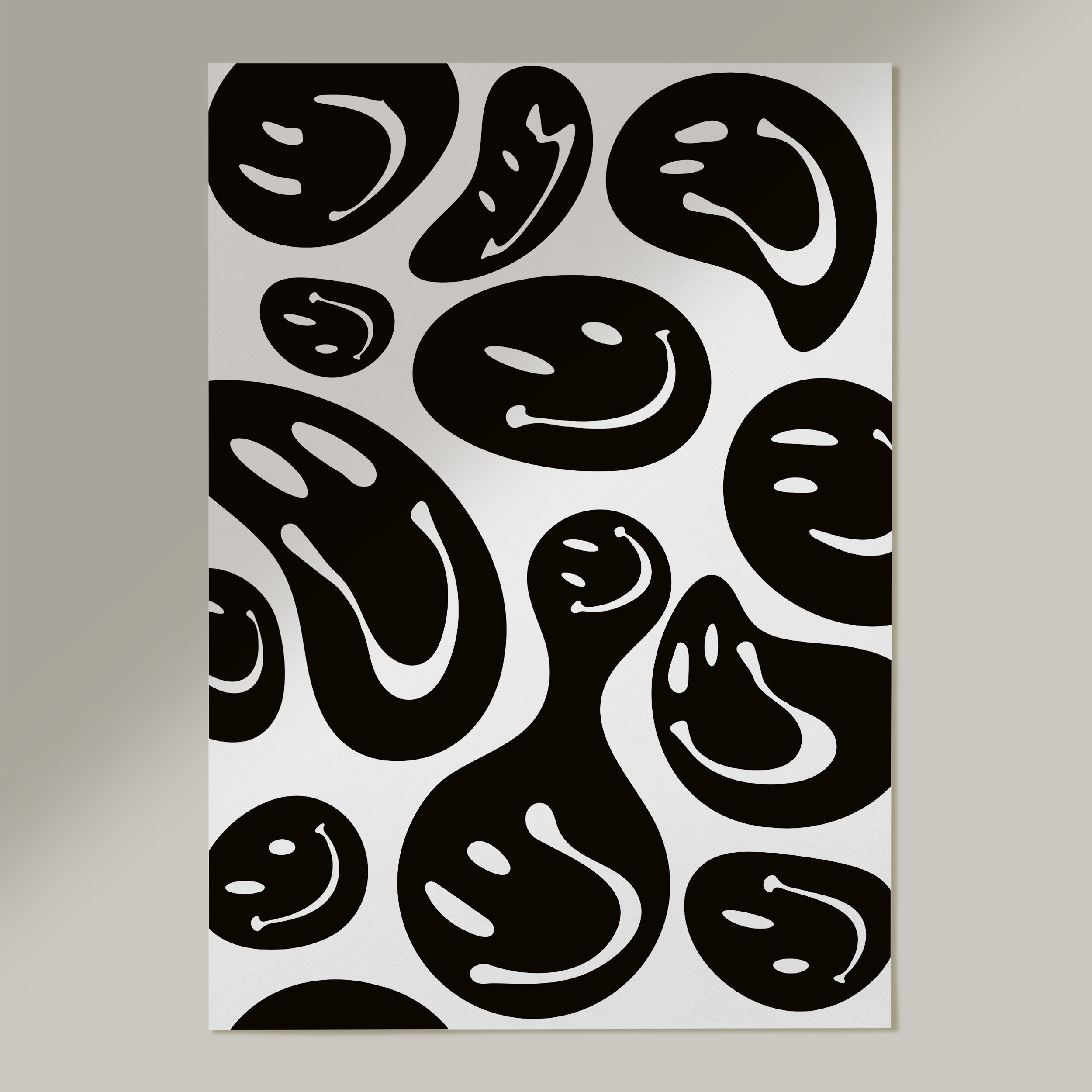 Melted Smiley Print, Smiley Face Poster,wall Art Printable, Black and ...