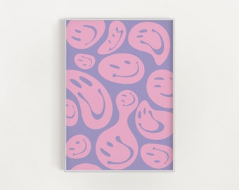 Melted Smiley Print, Smiley Face Poster,wall Art Printable, Printable ...