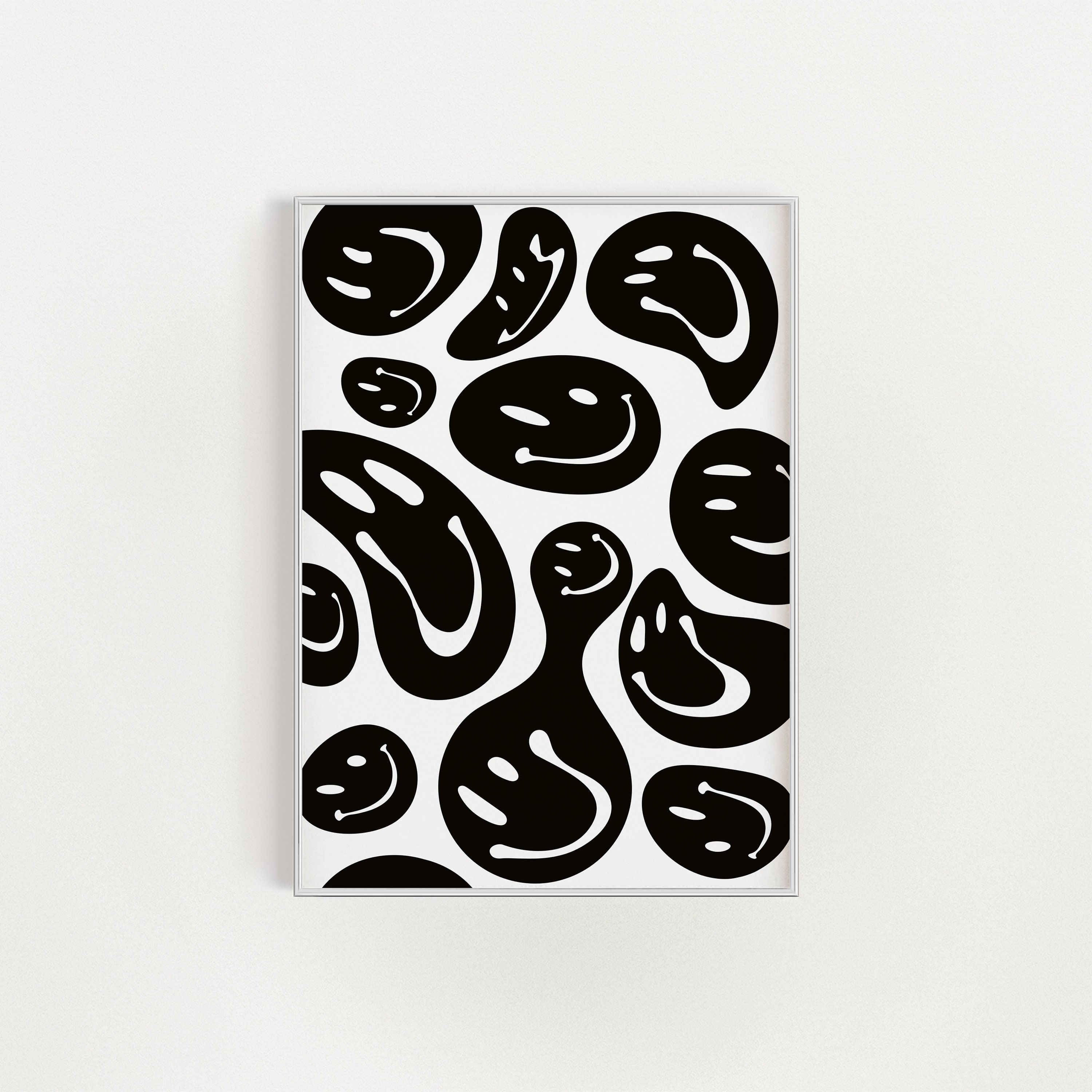 Melted Smiley Print, Smiley Face Poster,wall Art Printable, Black and ...