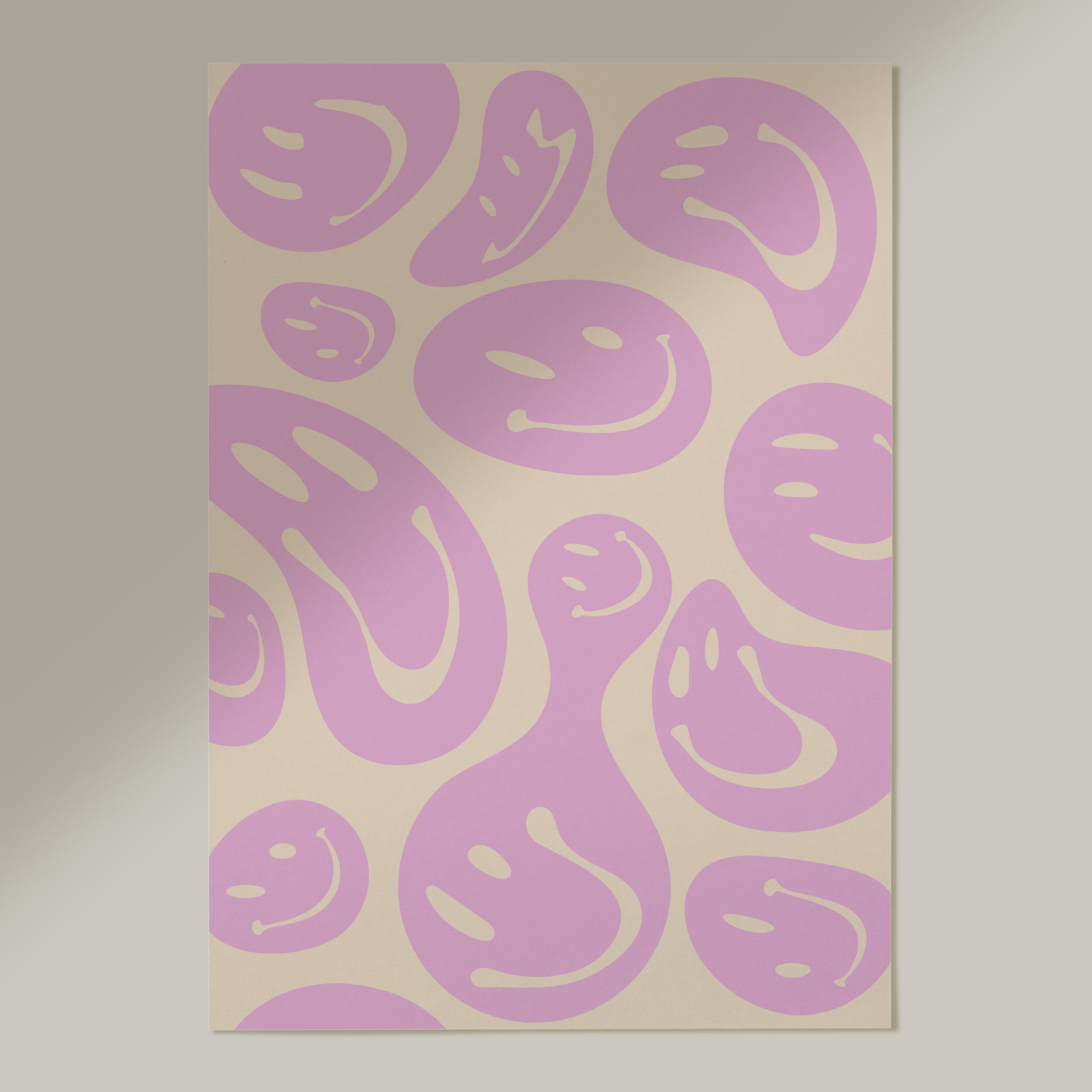 Melted Smiley Print Smiley Face Poster Pink and Beige Print - Etsy