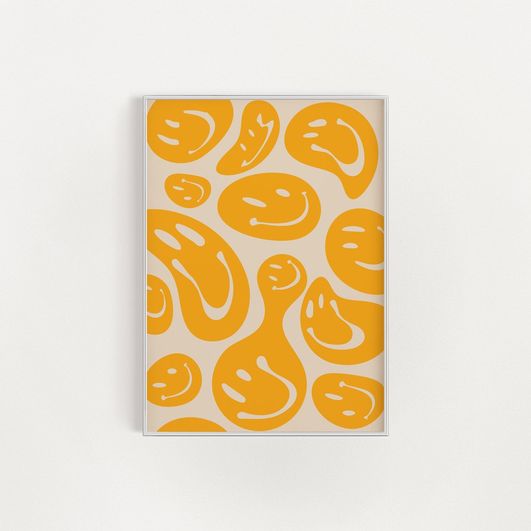 Melted Smiley Print, Yellow Smiley Face Poster, Wall Art Printable ...