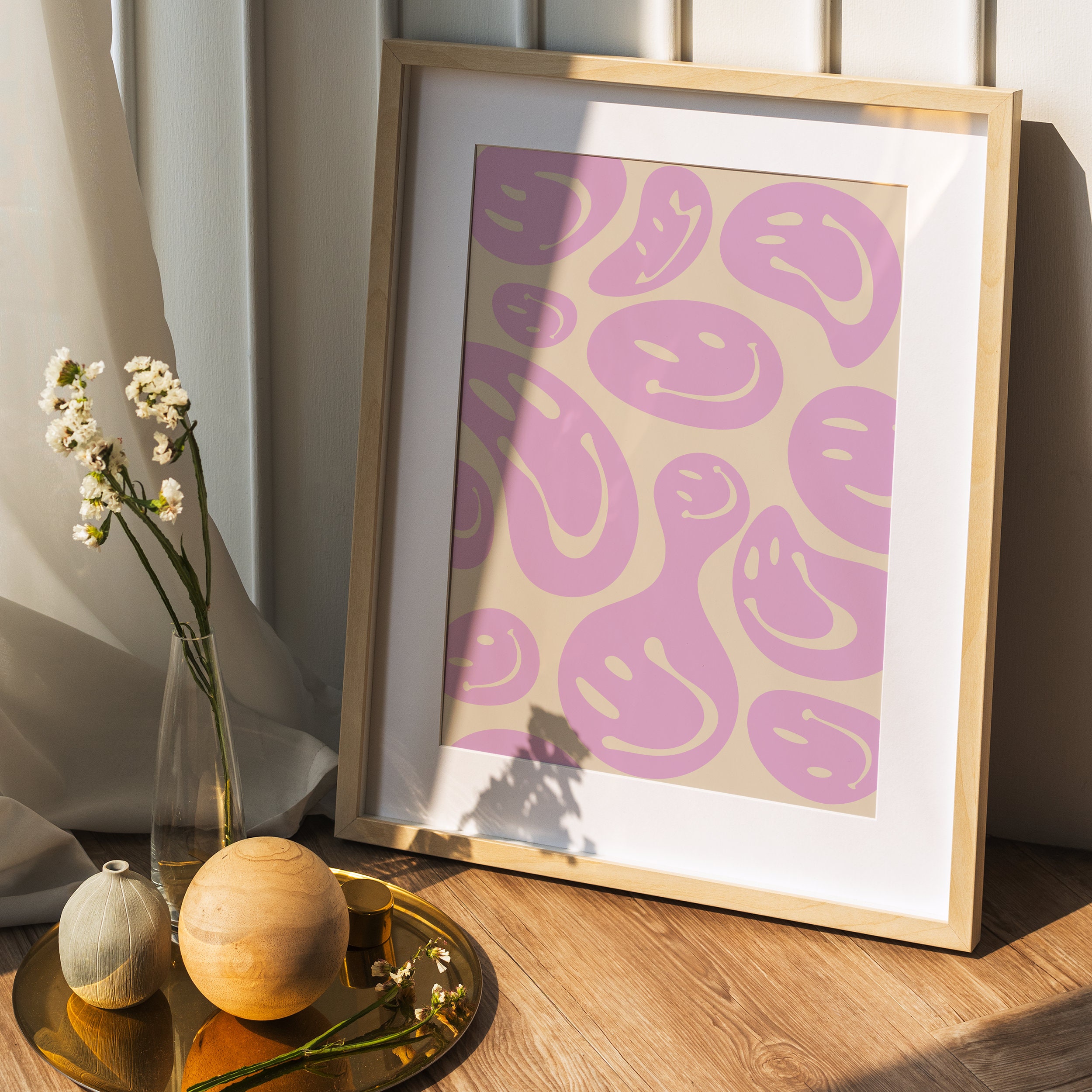 Melted Smiley Print Smiley Face Poster Pink and Beige Print - Etsy