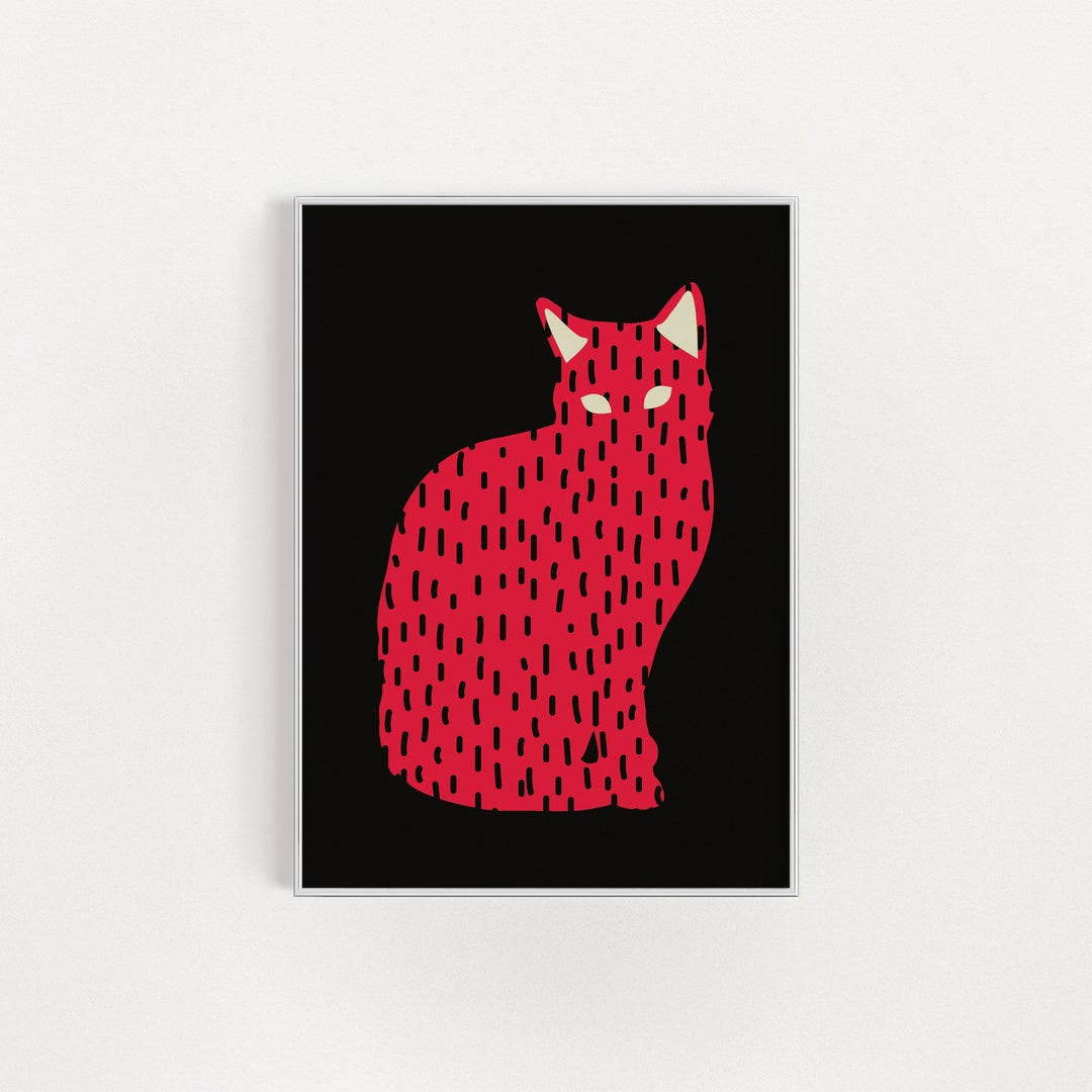 Red Cat Art Print, Cat Lover Art, Cute Cat Lover Gift, Cat Poster, Cute ...