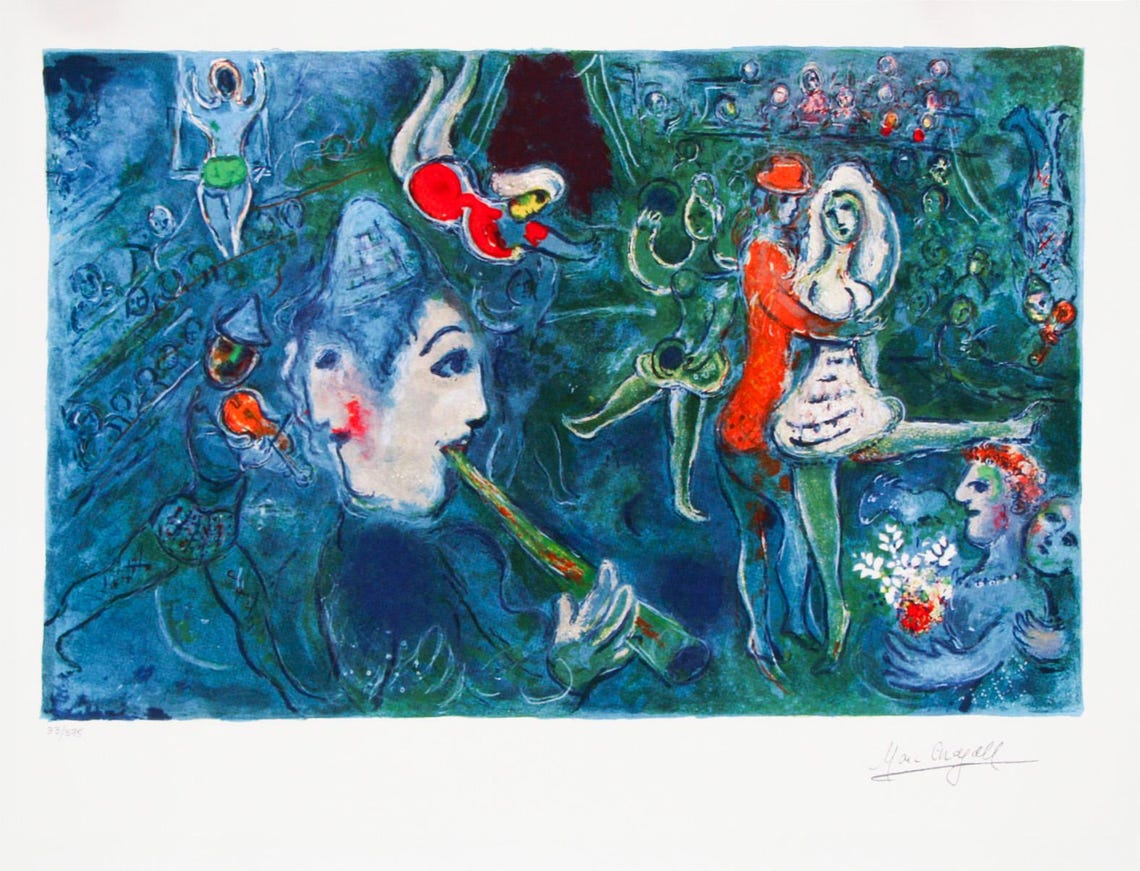 Marc Chagall "circus With Clown Dancer" LTD Glicee on Paper - Etsy